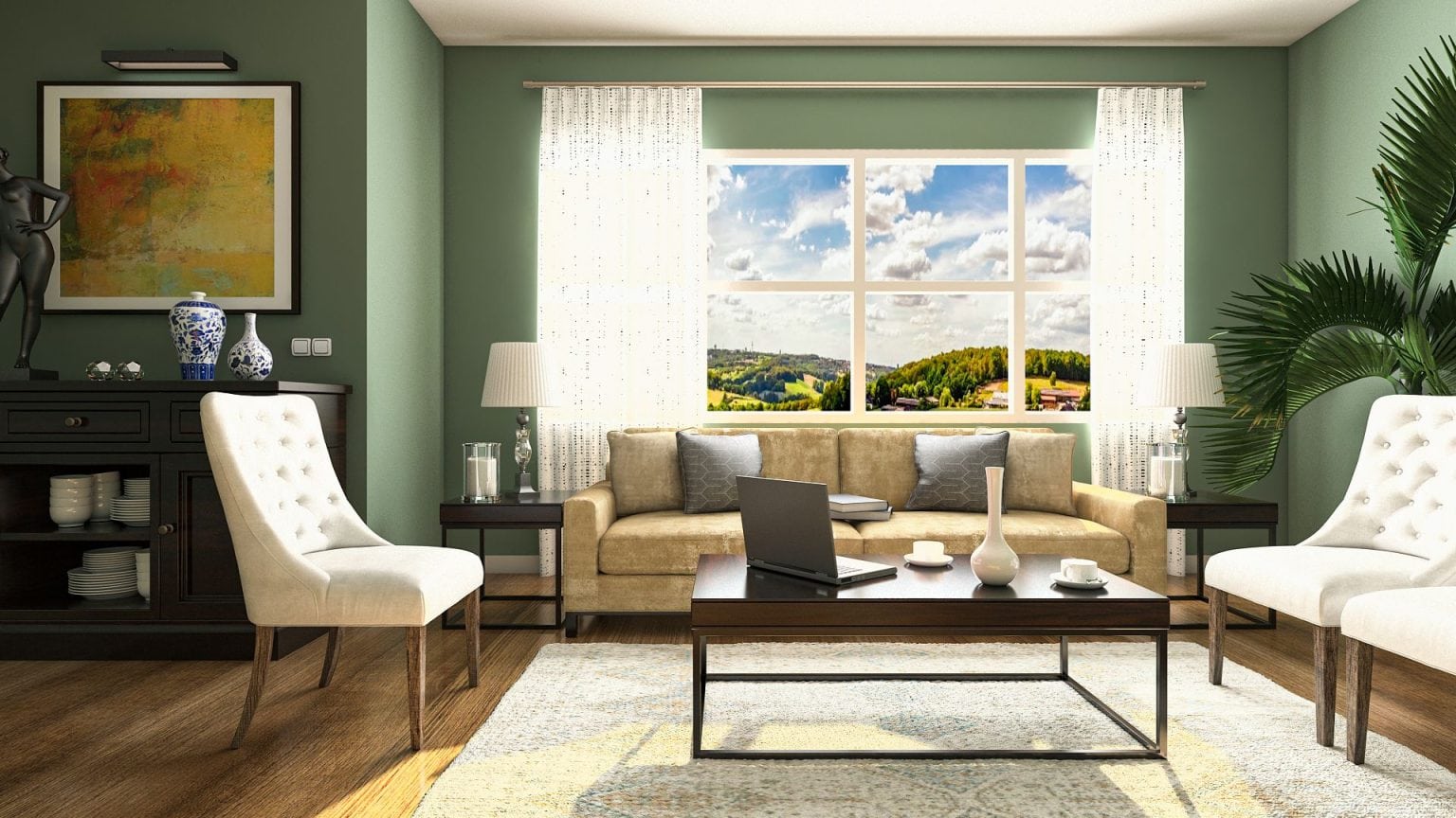 Contemporary Transitional Green Living Room - Homilo